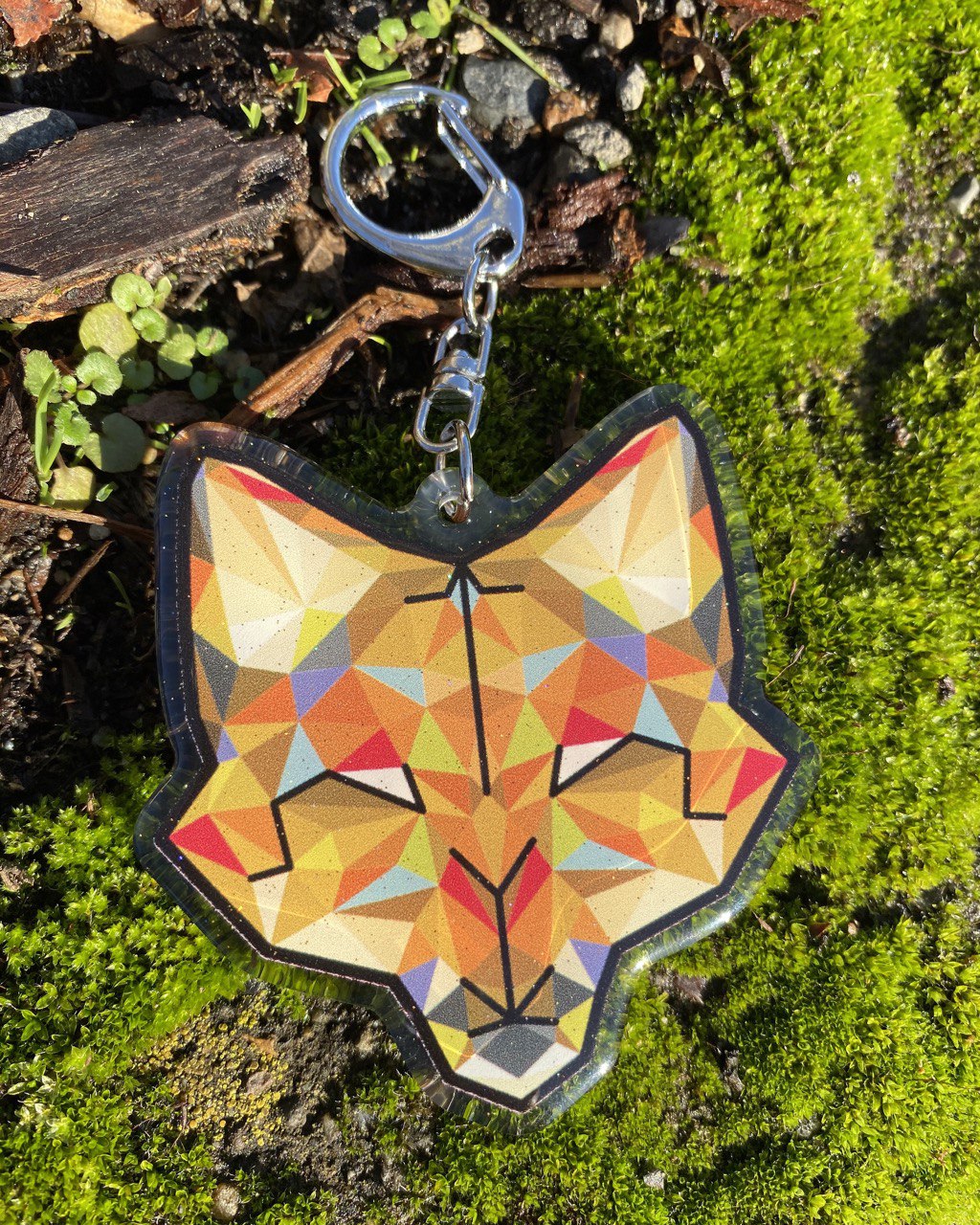 Geometric Fox Keychain - Crazdude Art & Design