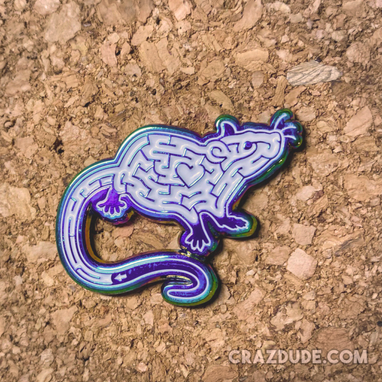 Glow in the Dark Maze Rat Pin - Crazdude Art & Design